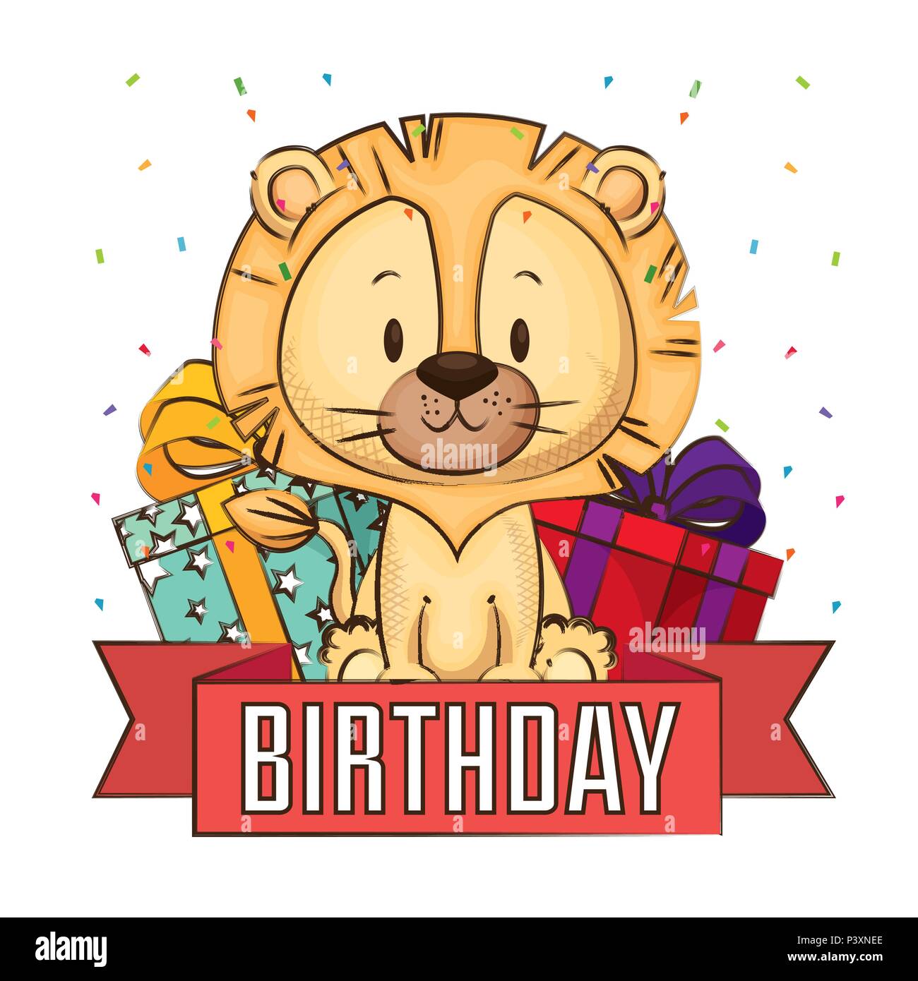little cute lion birthday card Stock Vector Image & Art - Alamy