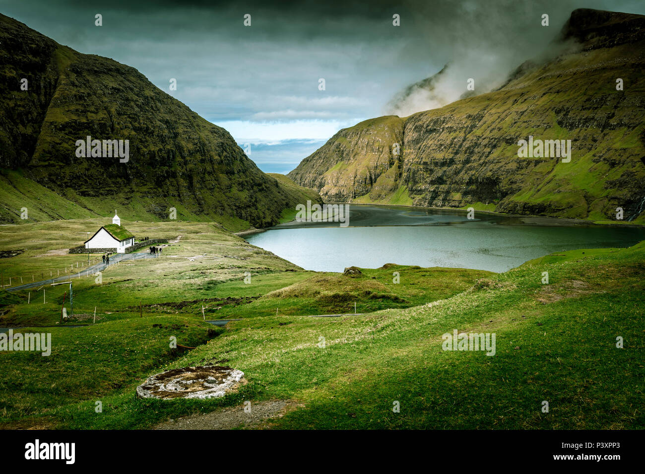 little church in saksun faroe island Stock Photo - Alamy