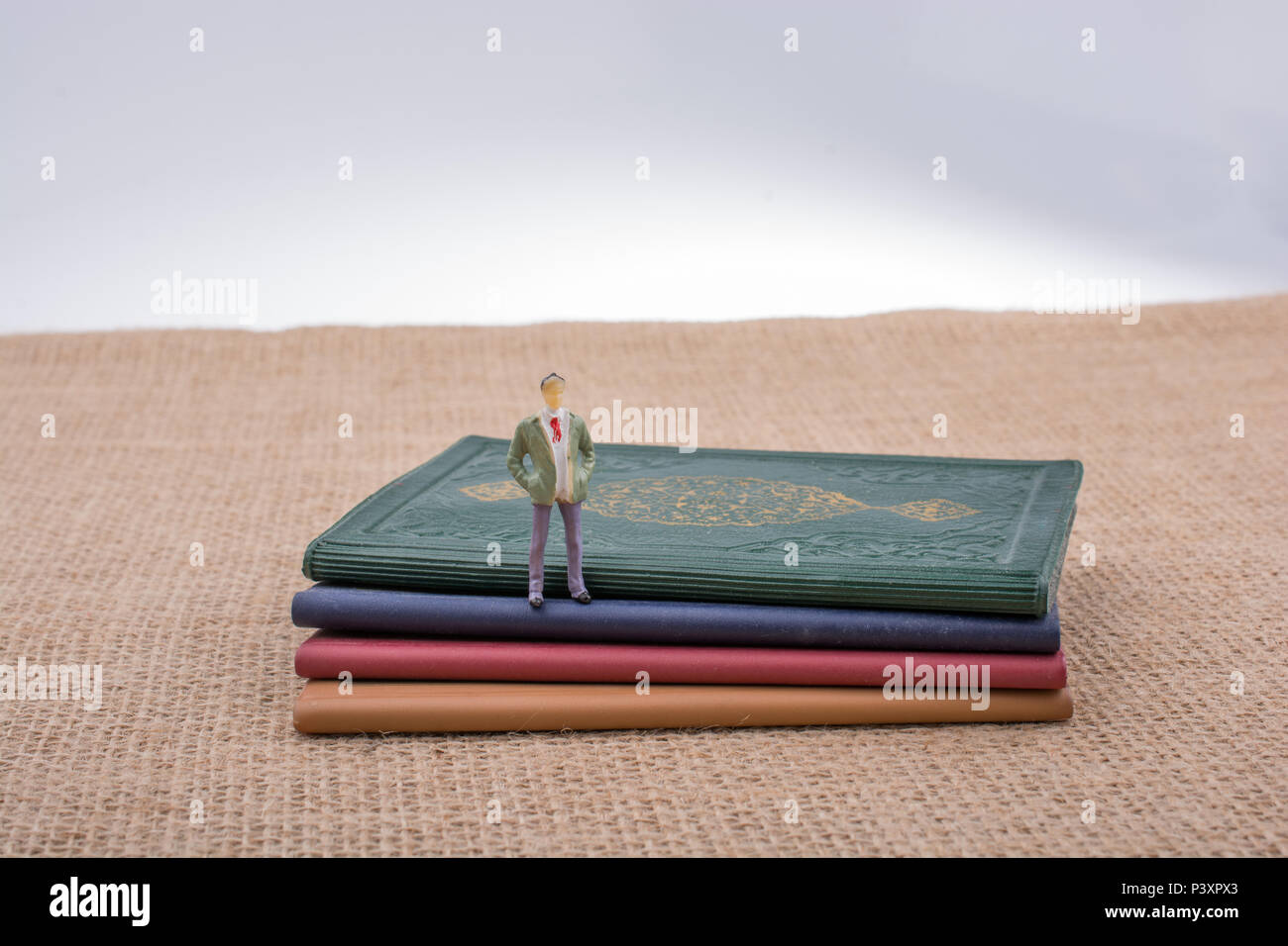Man standing on pile books hi-res stock photography and images - Alamy