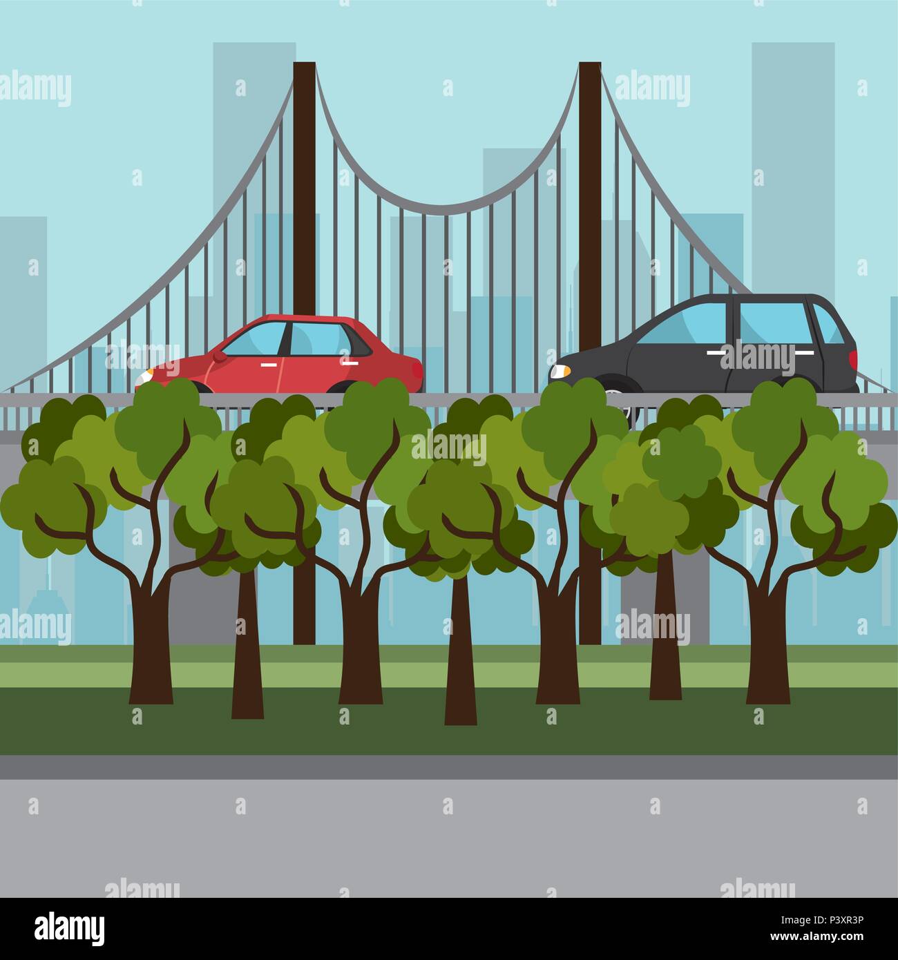 cityscape with bridge scene Stock Vector Image & Art - Alamy