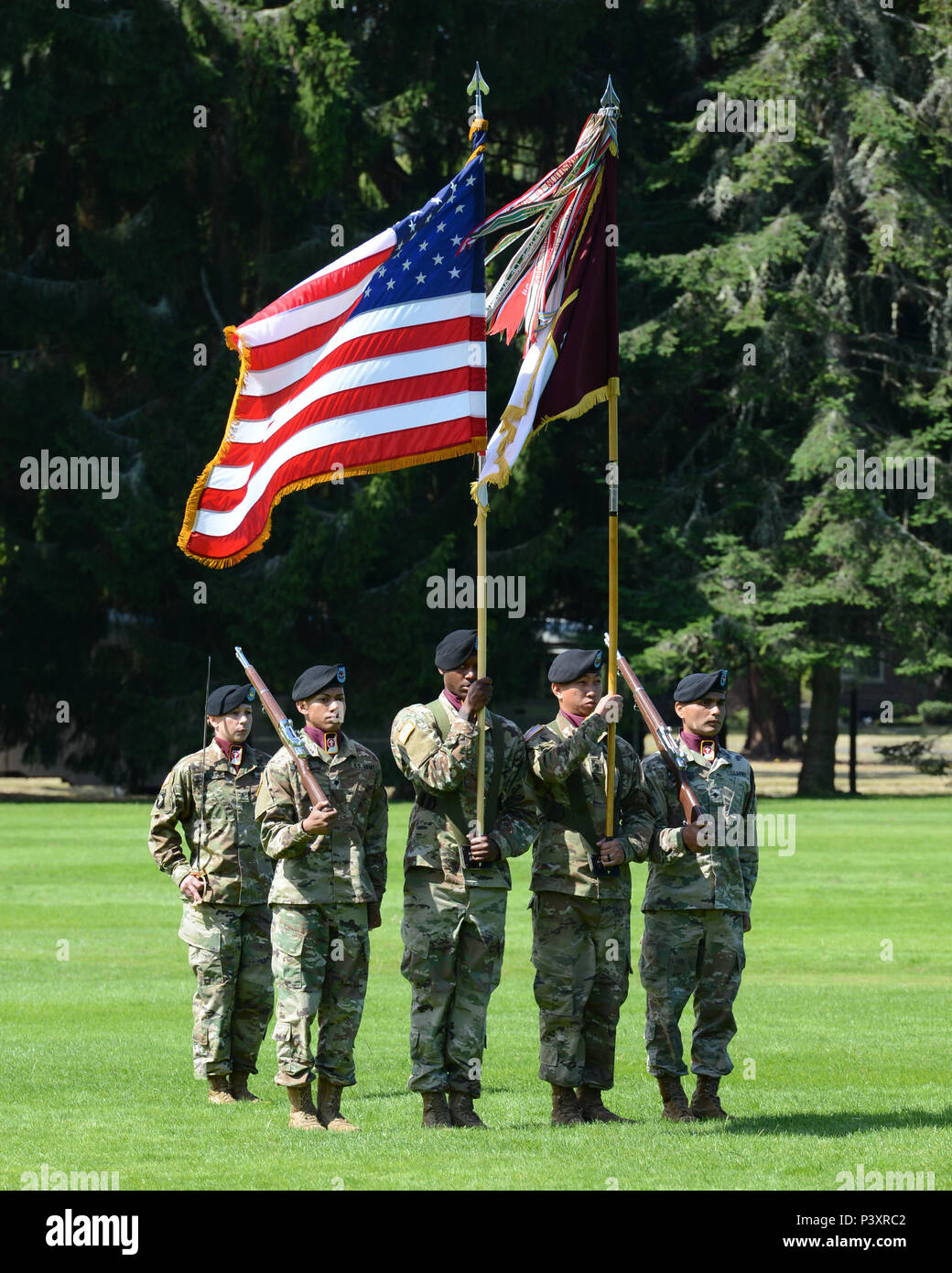 62nd Medical Brigade Color Guard stands at attention during the Change ...