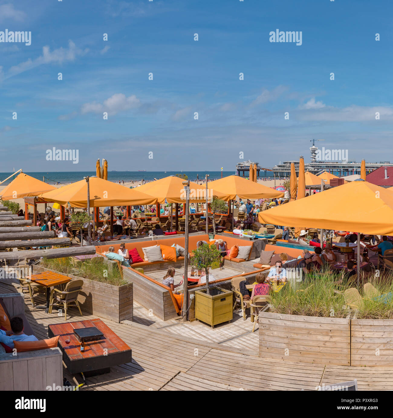 Beach cafe, pier Stock Photo - Alamy