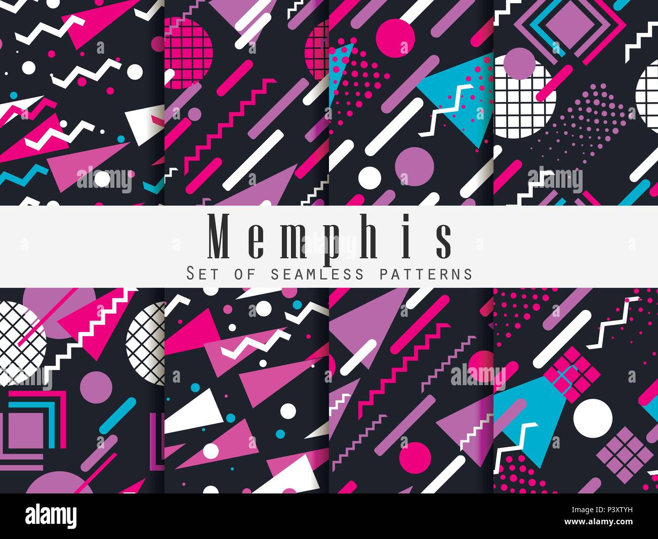 Memphis seamless pattern. Geometric elements memphis in the style of 80 ...