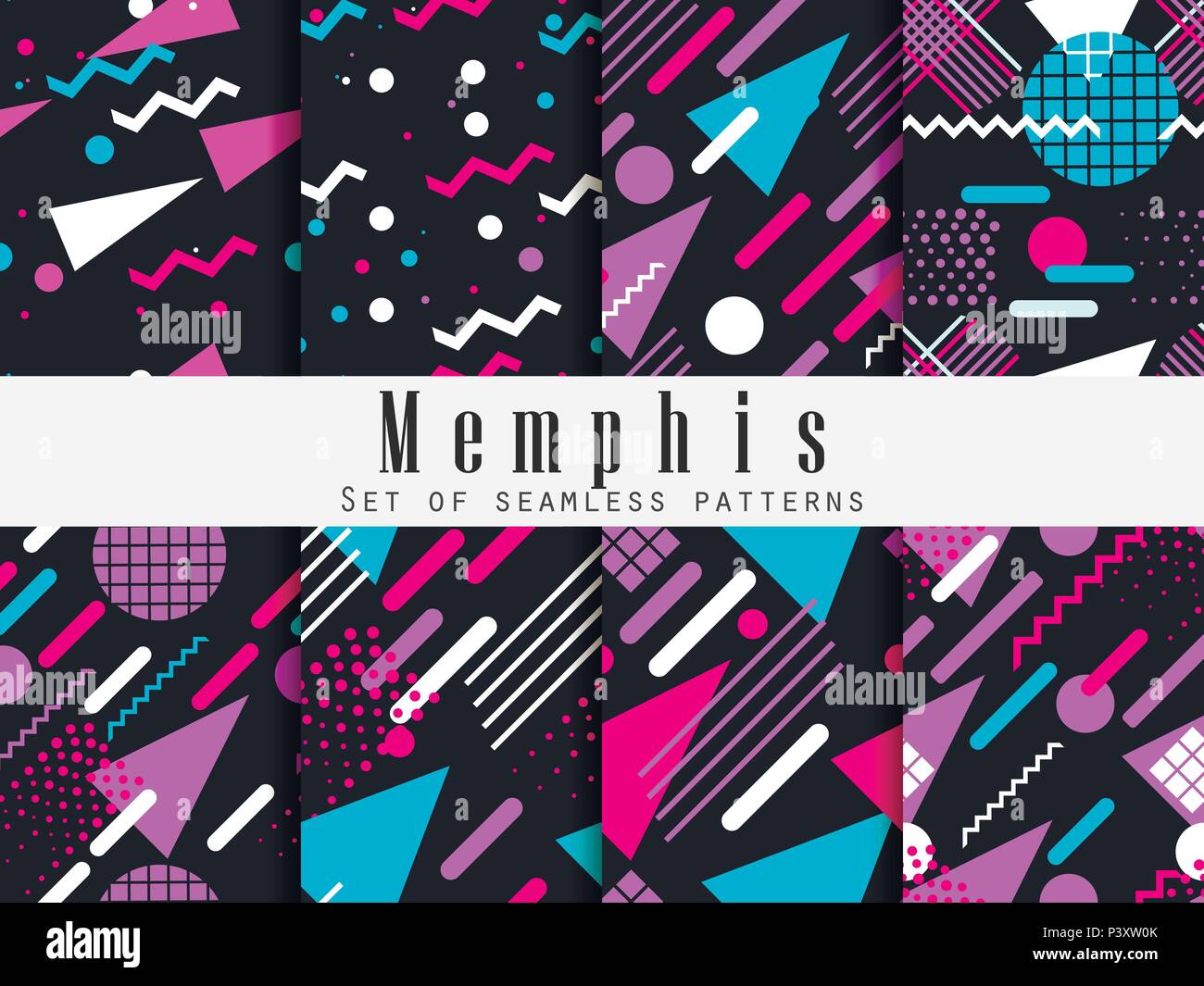 Memphis seamless pattern. Geometric elements memphis in the style of 80 ...