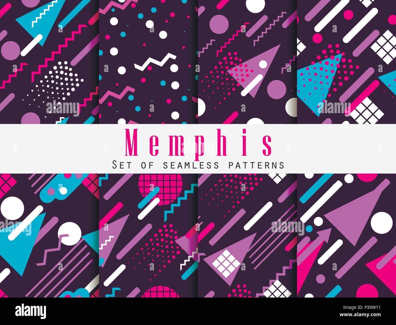Memphis seamless pattern. Geometric elements memphis in the style of 80 ...