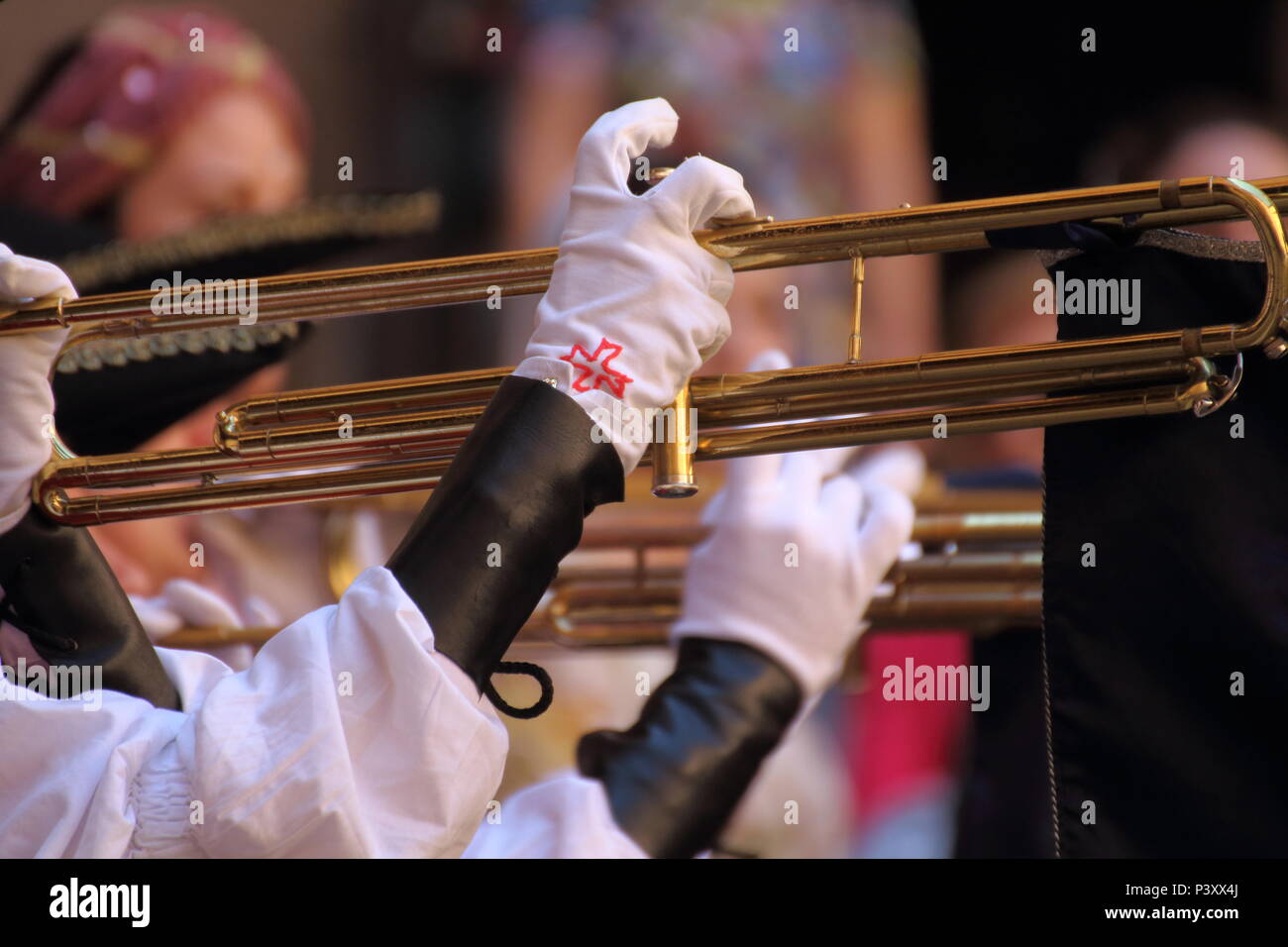 Girl playing the clarina, an ancient instrument, during the ...