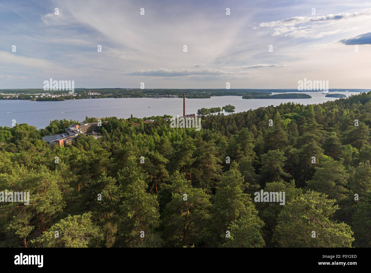 Buildings, forest at the Pyynikki ridge, Lake Pyhäjärvi and beyond in ...