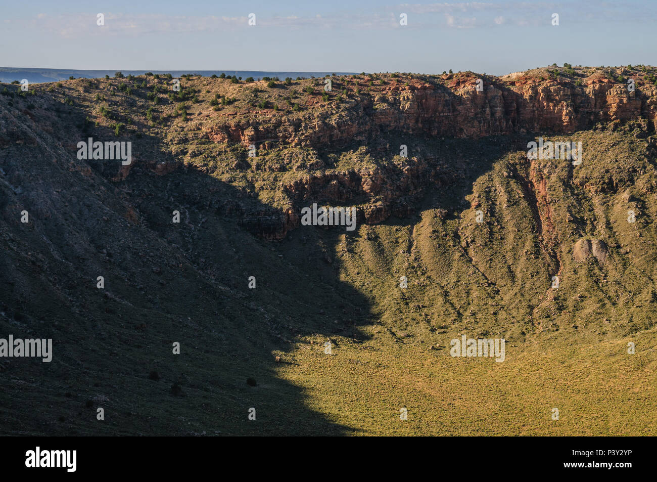 Looking down into Arizona's Meteor Crater along the southern rim Stock ...