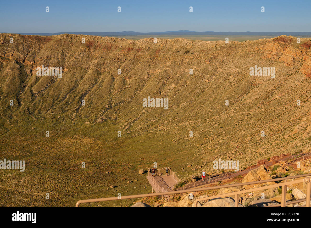 Looking down into Arizona's Meteor Crater along the southern rim Stock ...