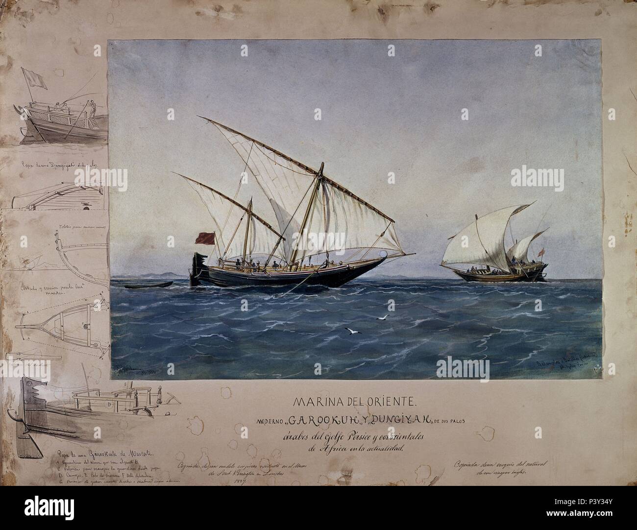 MARINA DE ORIENTE - ACUARELA SIGLO XIX. Author: Rafael Monleón (1853 ...