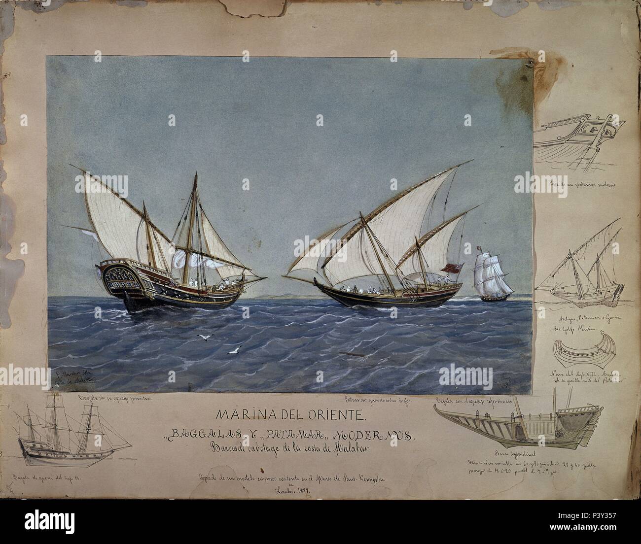 MARINA DE ORIENTE - ACUARELA SIGLO XIX. Author: Rafael Monleón (1853 ...