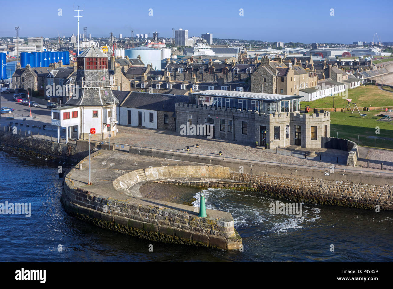 The old harbour master's control tower at entrance to the Aberdeen port ...