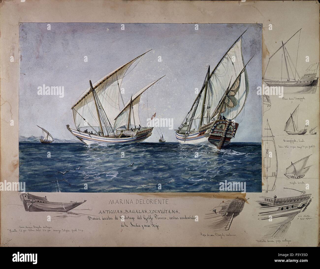 MARINA DE ORIENTE - ACUARELA SIGLO XIX. Author: Rafael Monleón (1853 ...