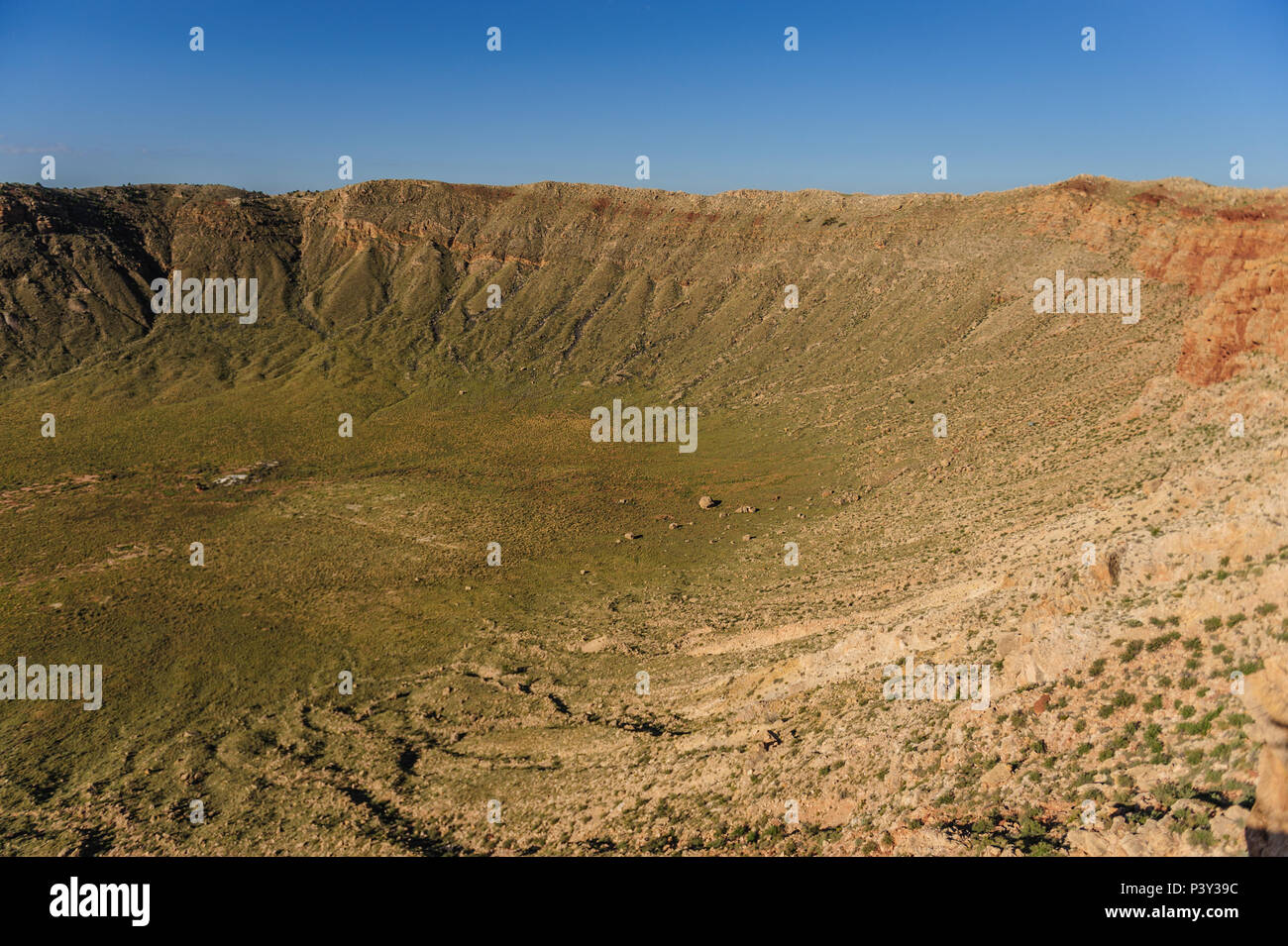 Looking down into Arizona's Meteor Crater along the southern rim Stock ...