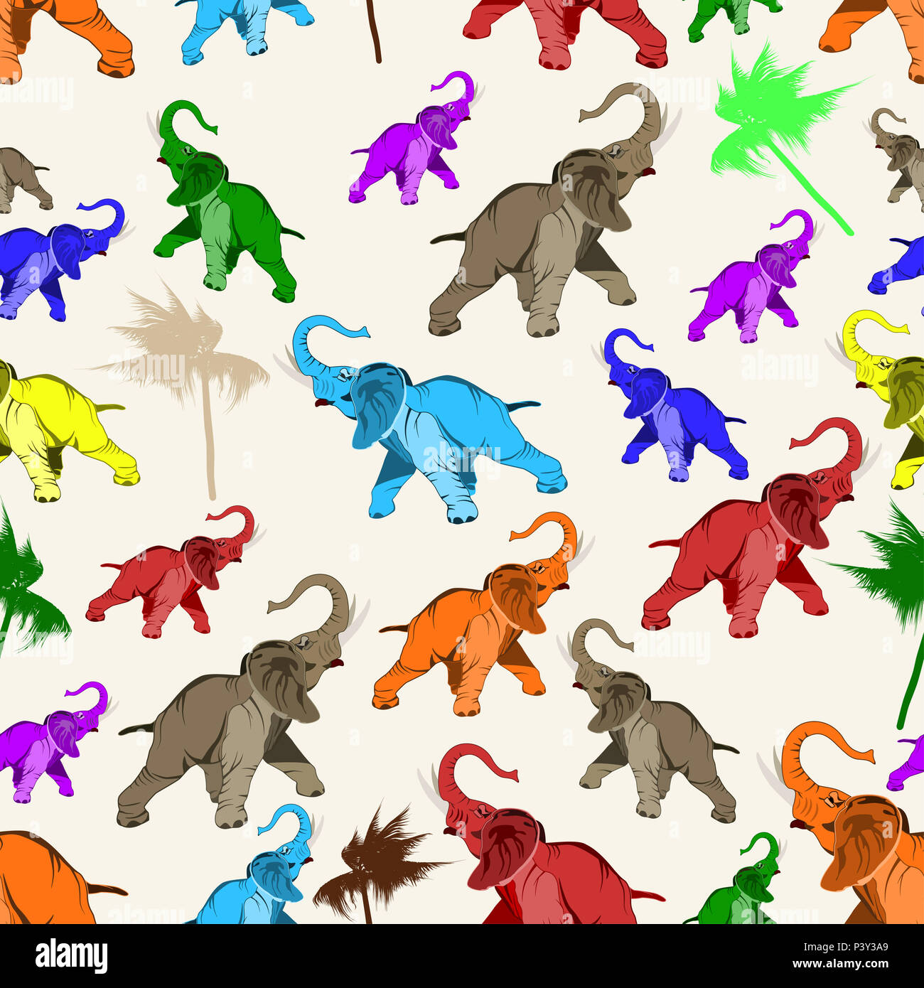 Seamless pattern with asian elephant. Bright multi-colored elephants ...