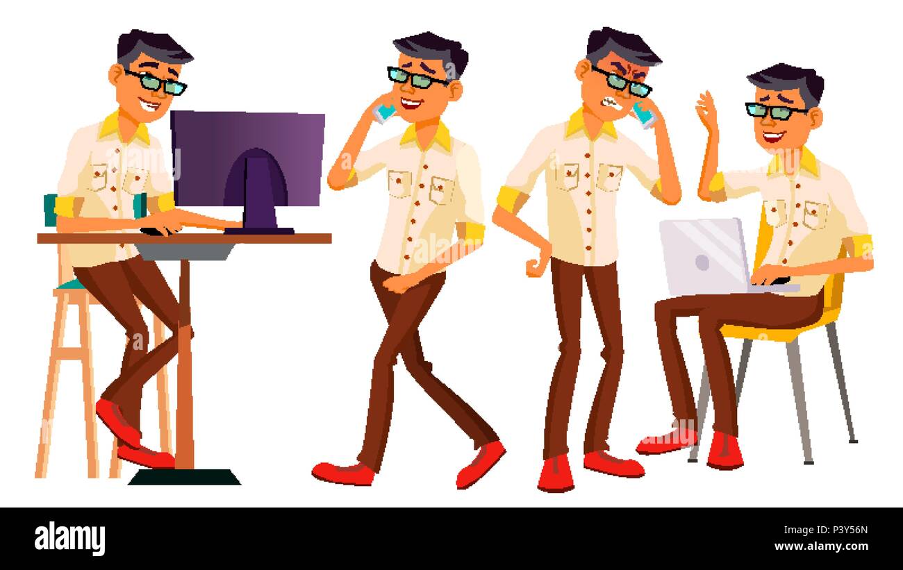 Office Worker Vector. Korean, Thai, Vietnamese. Face Emotions, Various ...