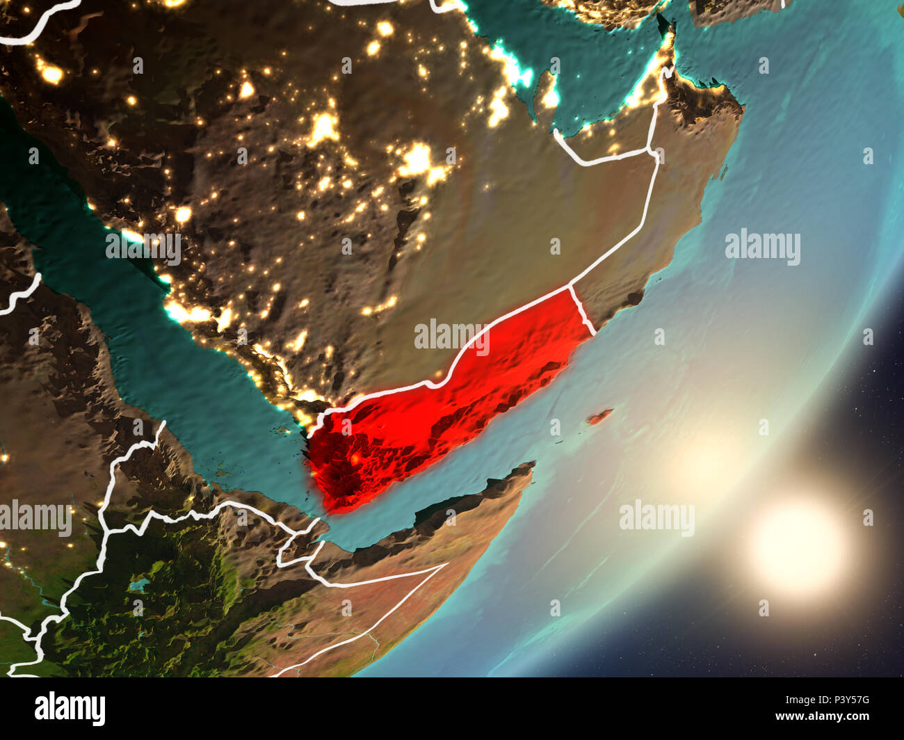 Yemen from space with highly detailed surface textures and visible ...