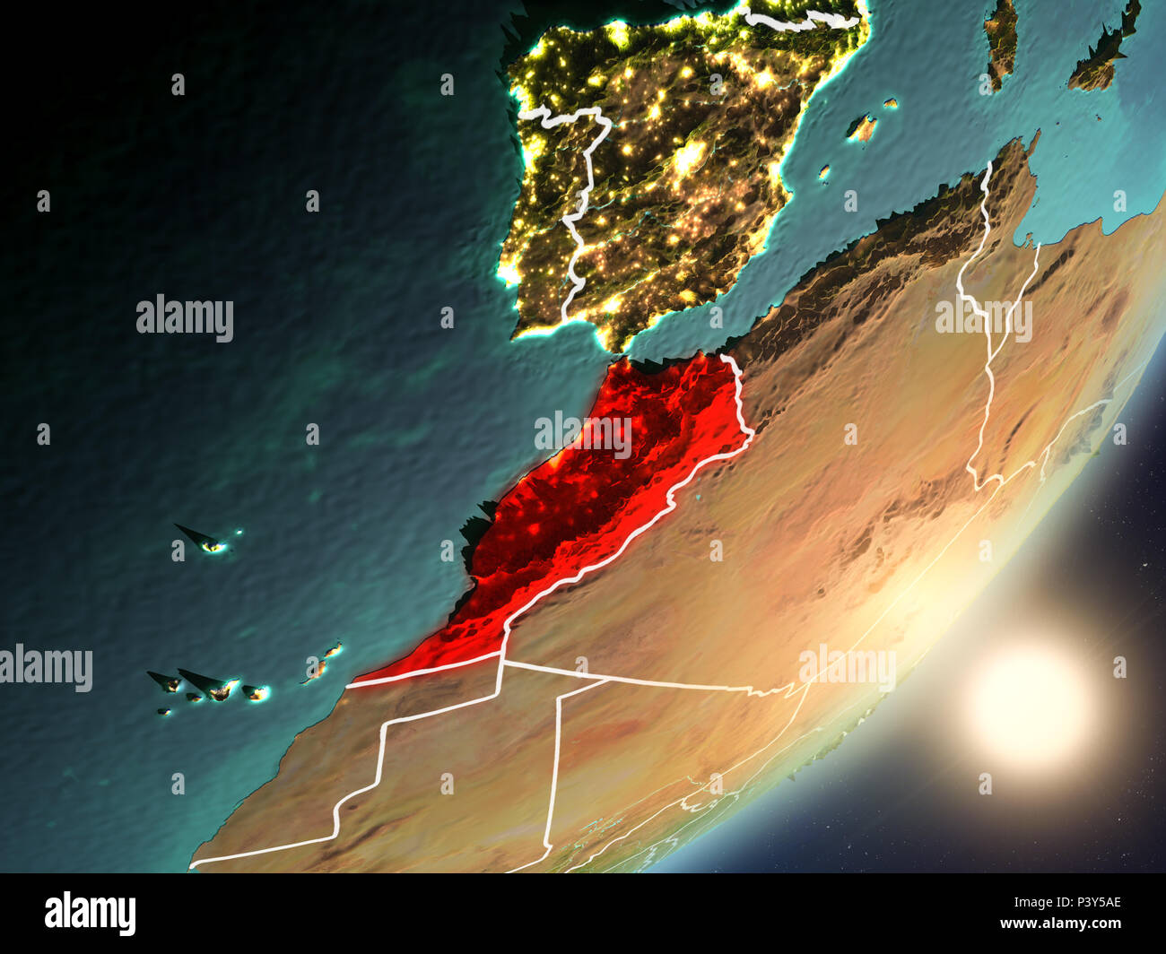 Morocco from space with highly detailed surface textures and visible ...