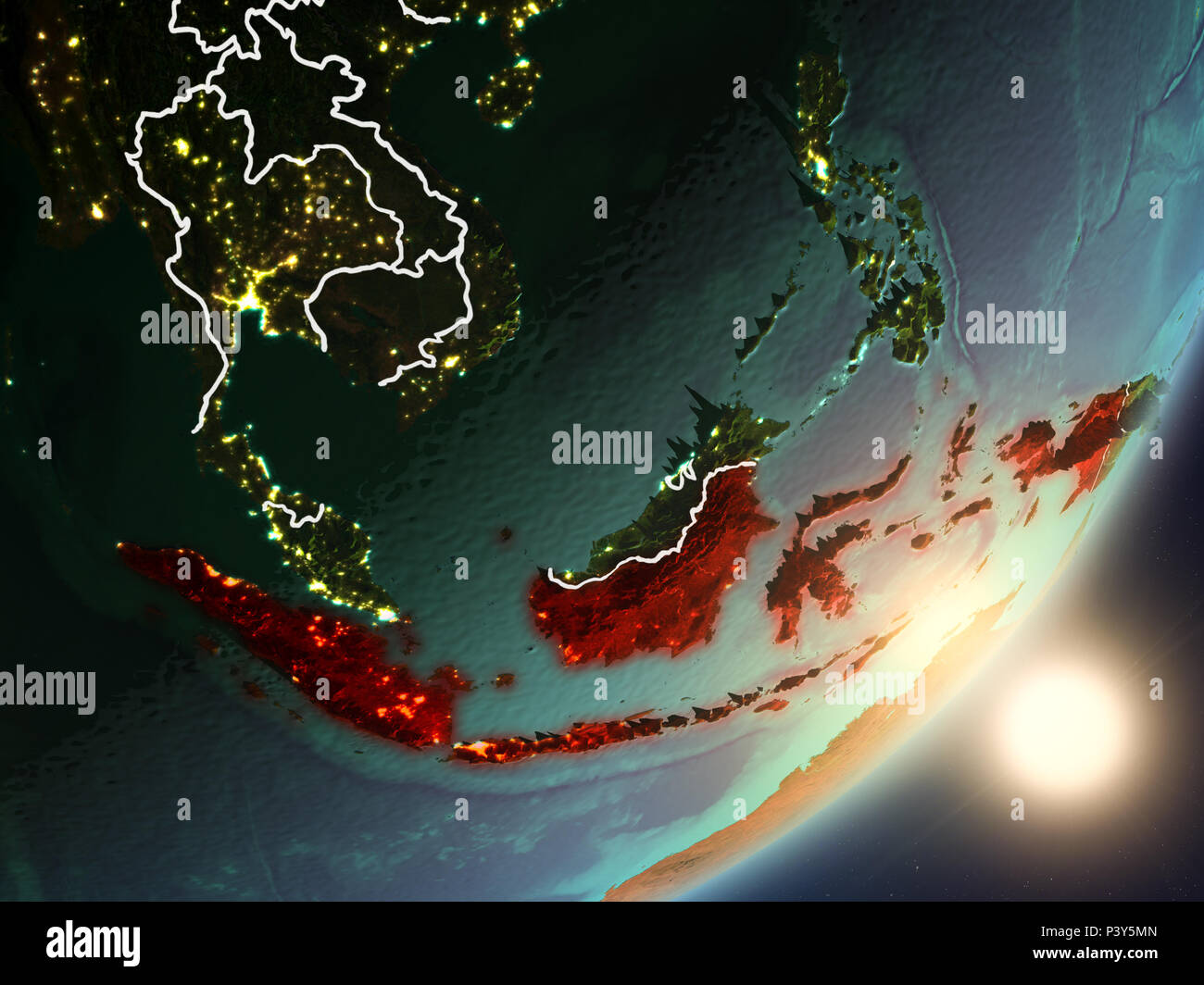 Indonesia from space with highly detailed surface textures and visible ...
