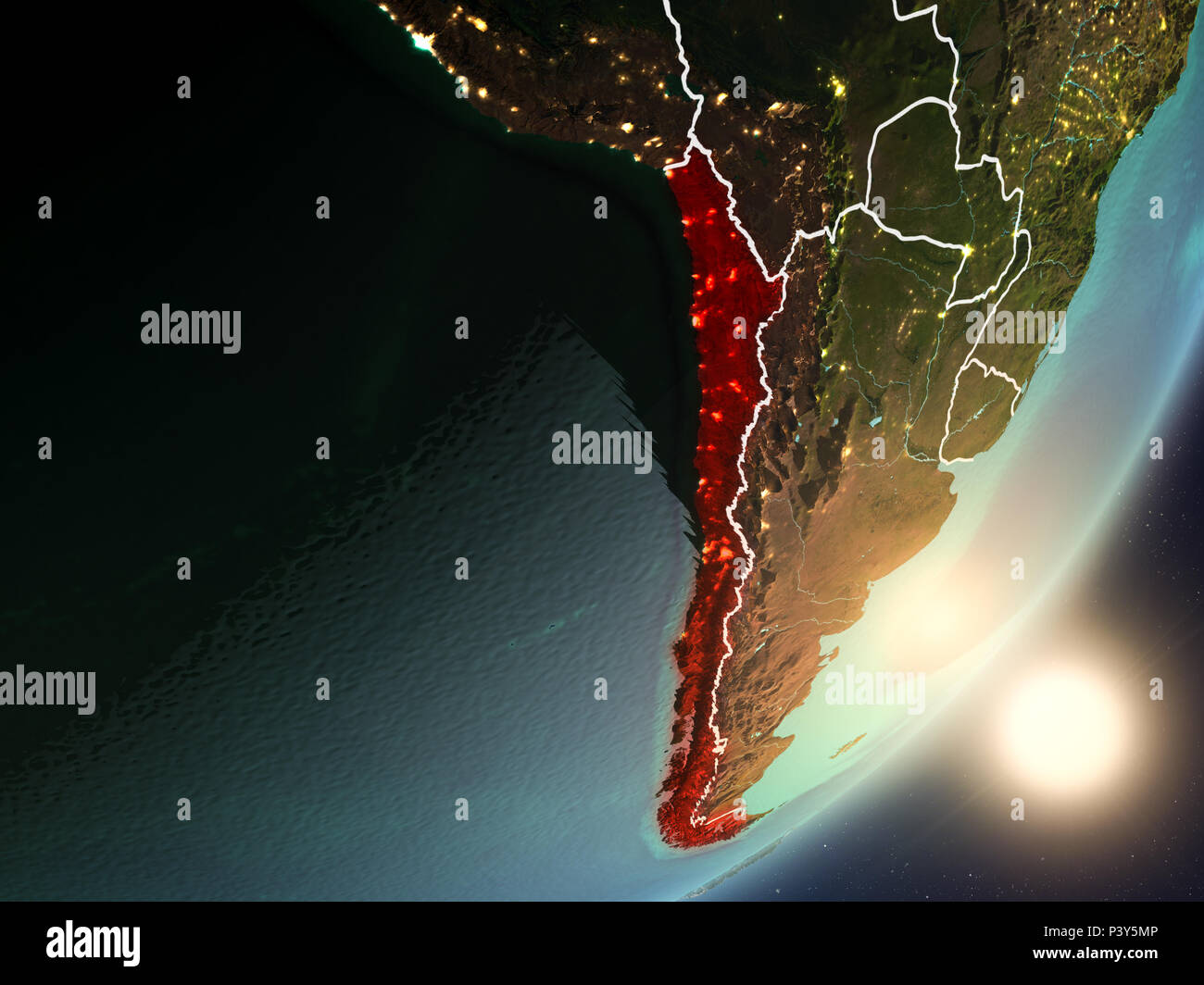 Chile from space with highly detailed surface textures and visible ...