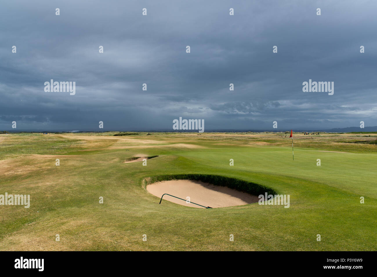 View of the golfcourse of Royal Troon Golfclub from the 16th green ...