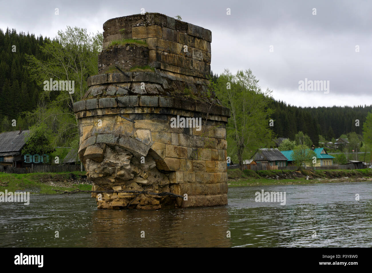 support of an ancient river bridge destroyed by an ice break across the ...