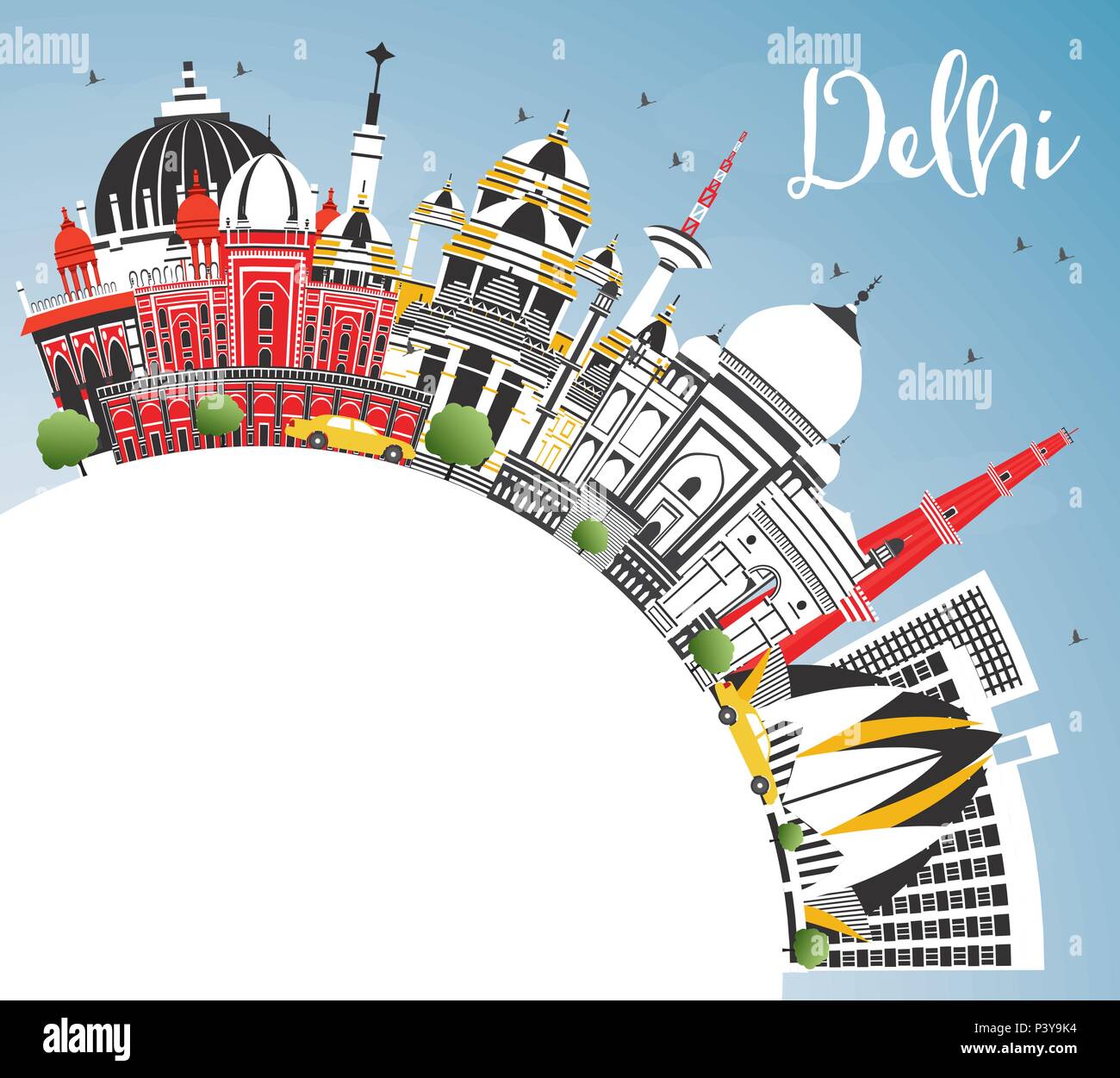 Delhi India City Skyline with Color Buildings, Blue Sky and Copy Space ...