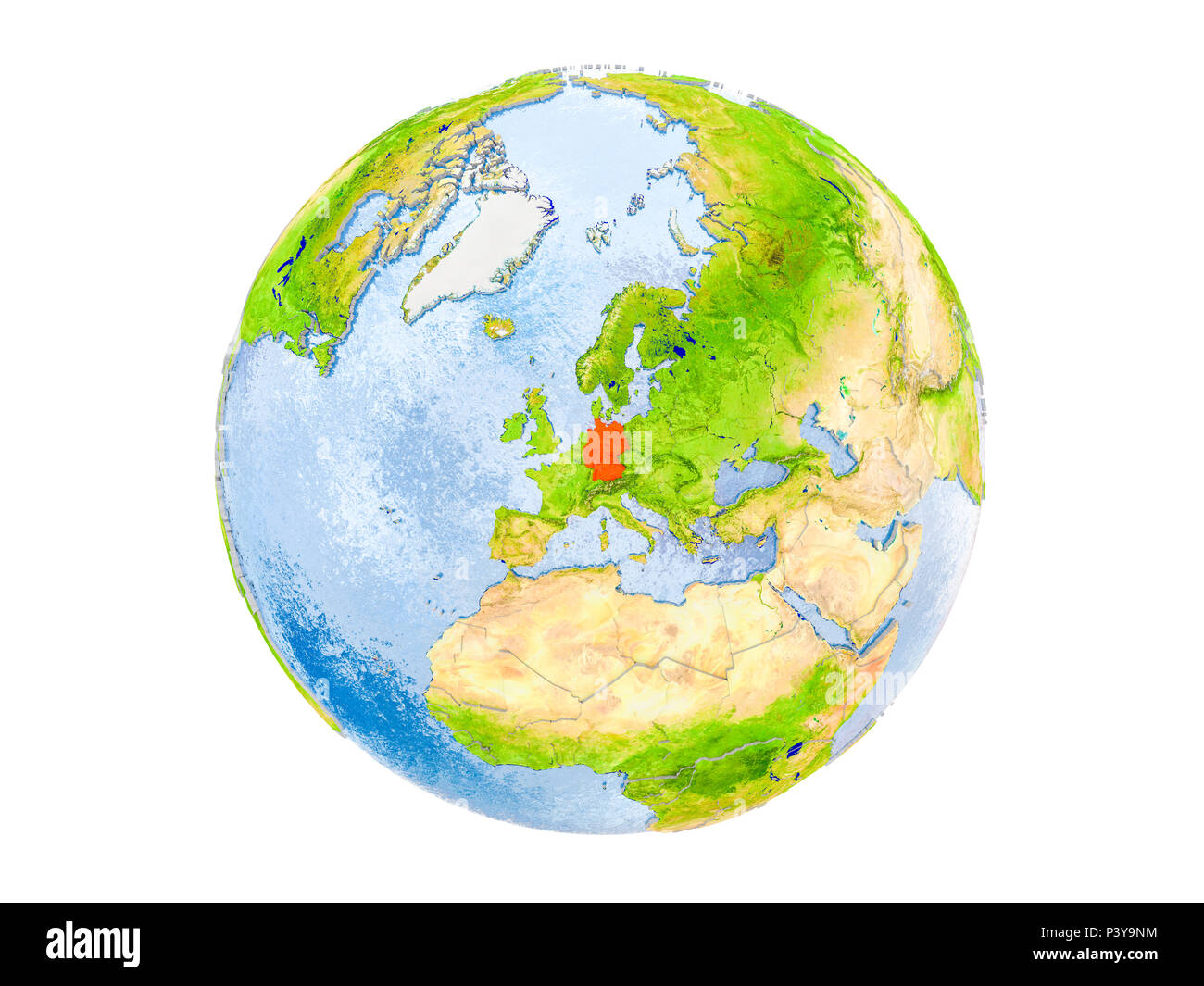 Germany highlighted in red on model of Earth. 3D illustration isolated ...