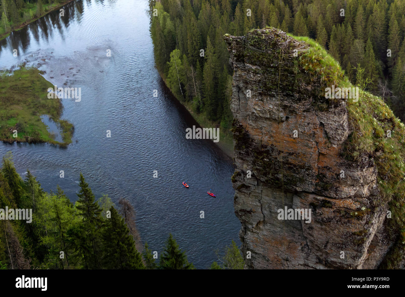 Mountain landscape of the Middle Urals with the rock Devil's Finger on ...