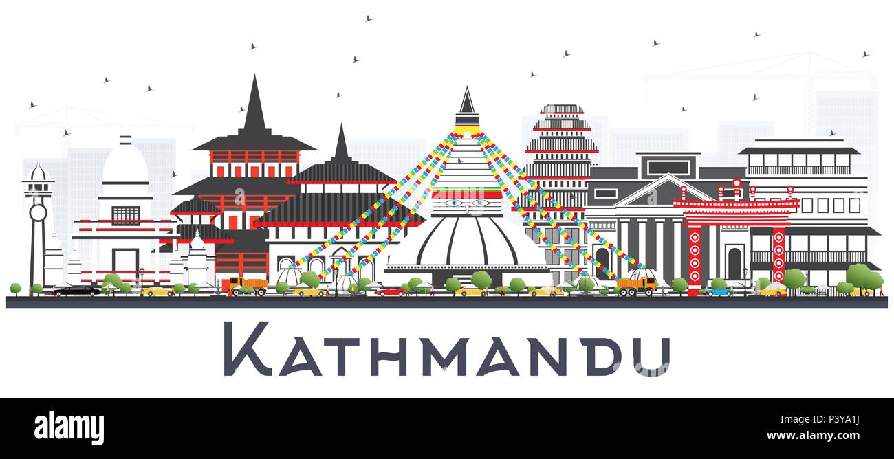 Kathmandu Nepal Skyline with Gray Buildings Isolated on White. Vector ...