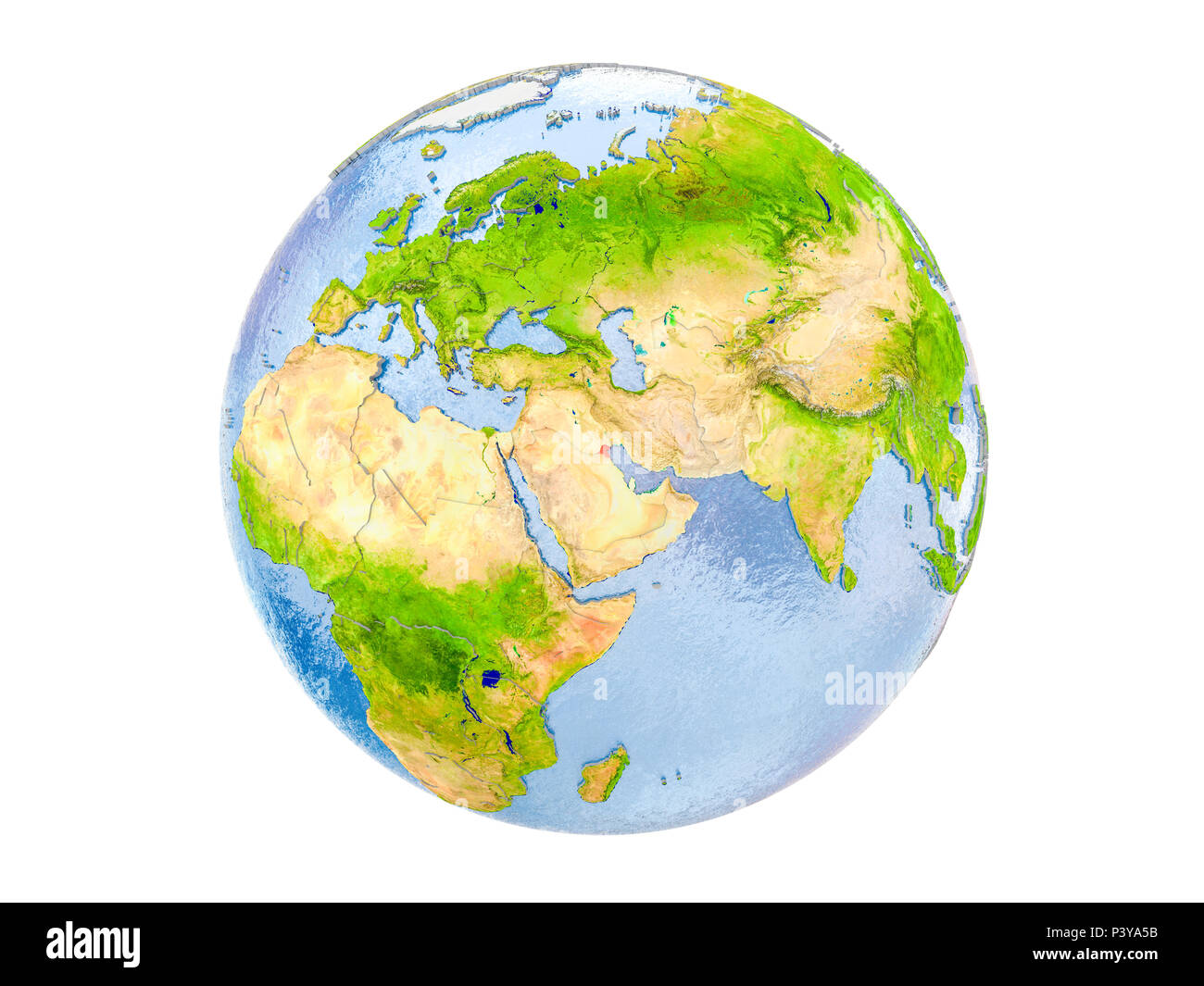Kuwait highlighted in red on model of Earth. 3D illustration isolated ...