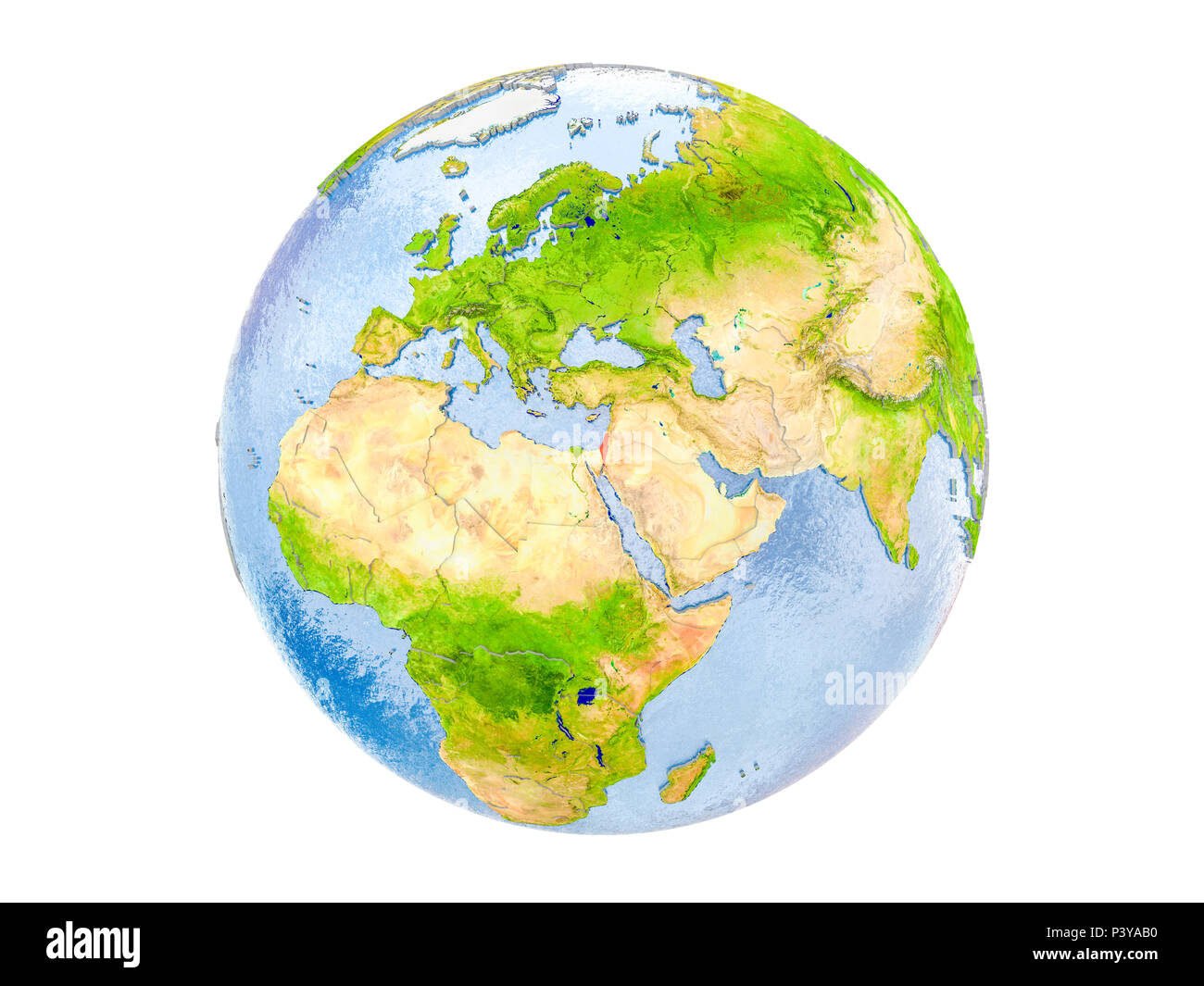Israel highlighted in red on model of Earth. 3D illustration isolated ...
