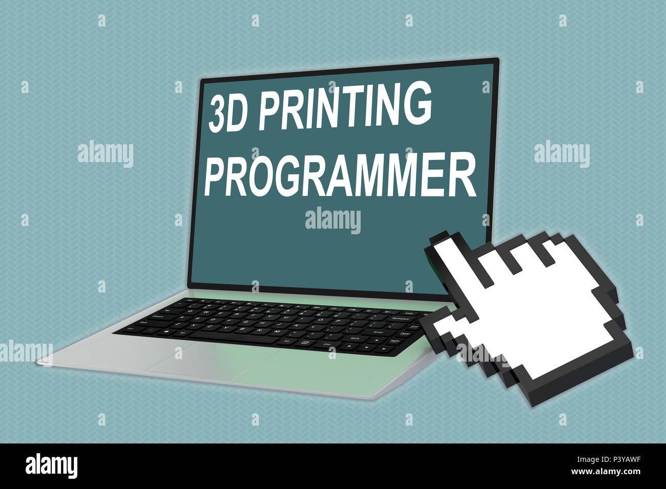 3D illustration of 3D PRINTING PROGRAMMER script with pointing hand ...