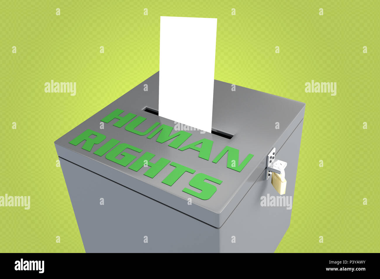 3D illustration of HUMAN RIGHTS script on a ballot box, and an voting ...