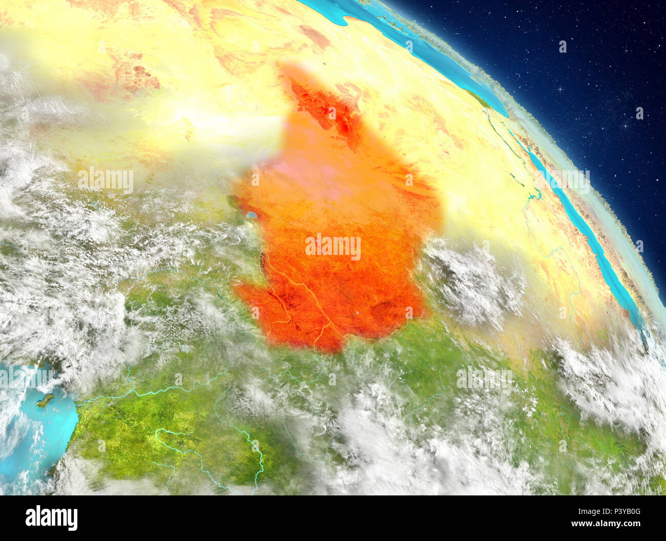 Illustration of Chad as seen from Earth’s orbit. 3D illustration ...