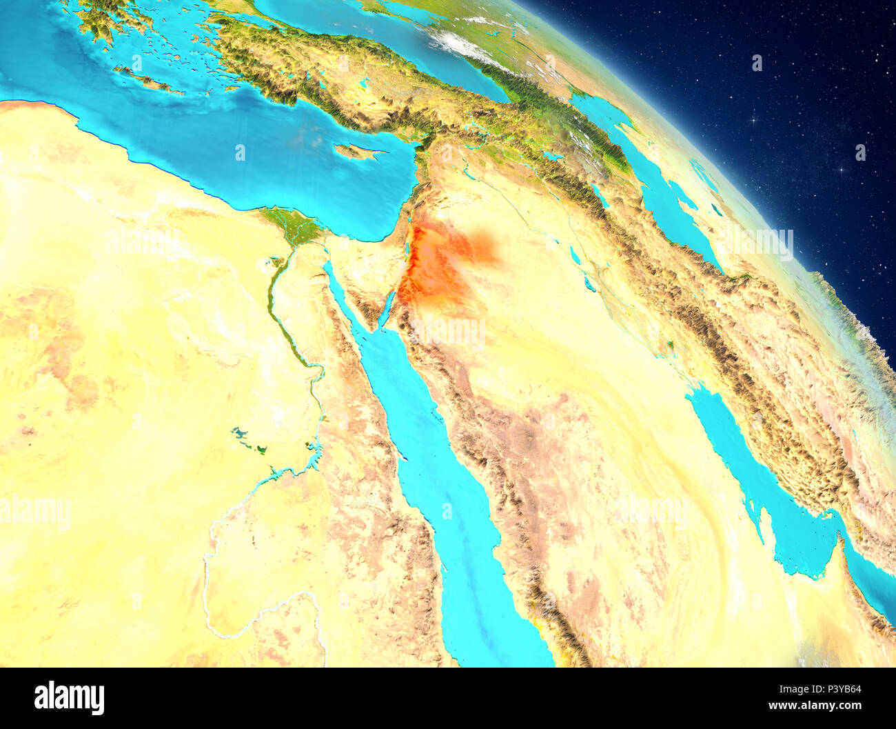 Illustration of Jordan as seen from Earth’s orbit. 3D illustration ...