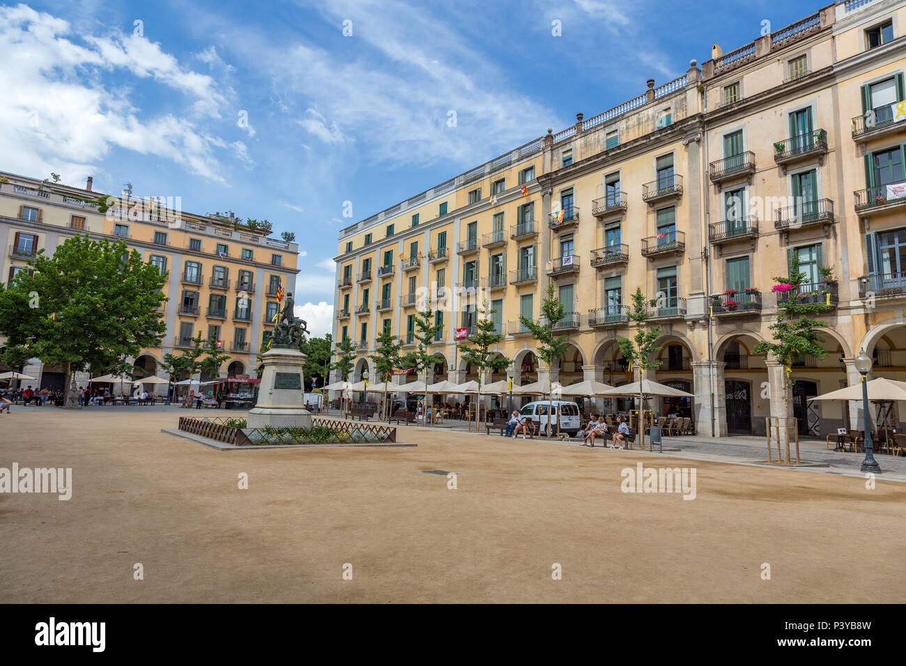 Nice main square in a spanish town Gerona. 29. 05. 2018 Spain Stock ...