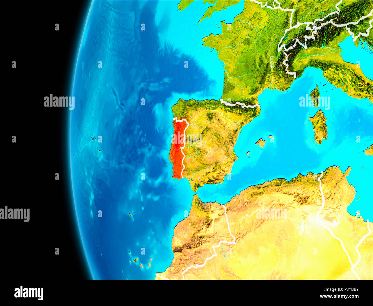 Highlighted Satellite Image Of Portugal High Resolution Stock ...
