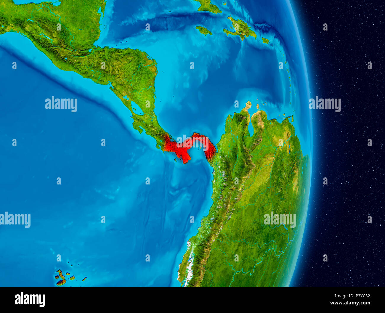 Country of Panama in red on planet Earth. 3D illustration. Elements of ...