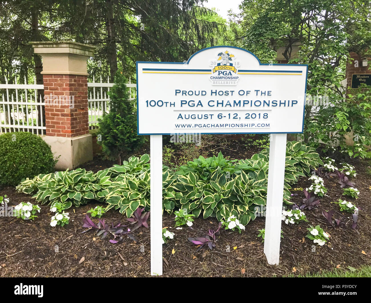 SAINT LOUIS, UNITED STATES - May 19, 2018: PGA championship sign at ...