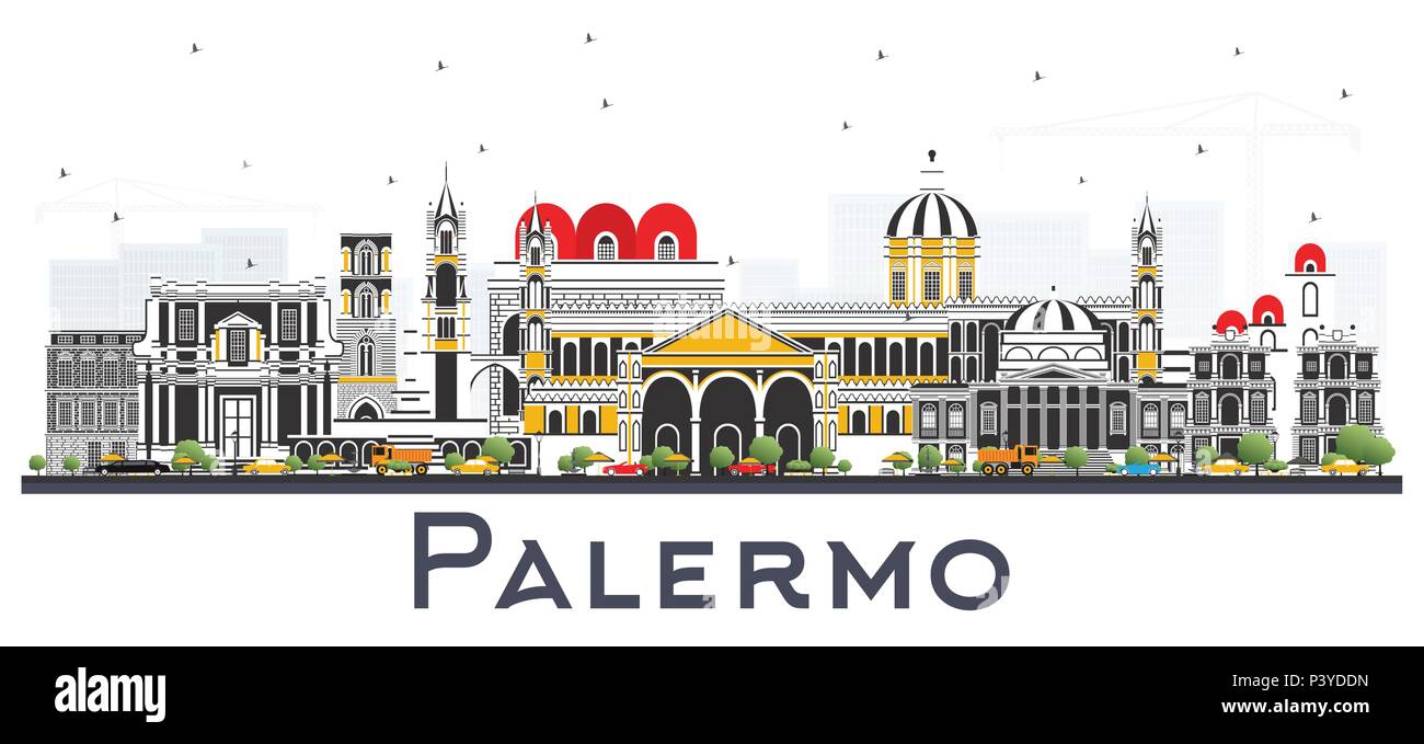 Palermo Italy City Skyline with Color Buildings Isolated on White ...