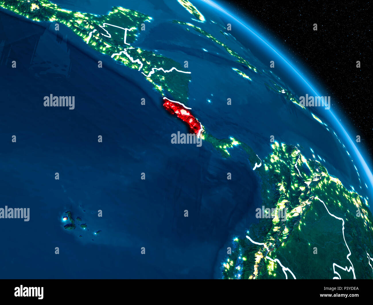 Satellite view of Costa Rica highlighted in red on planet Earth at ...