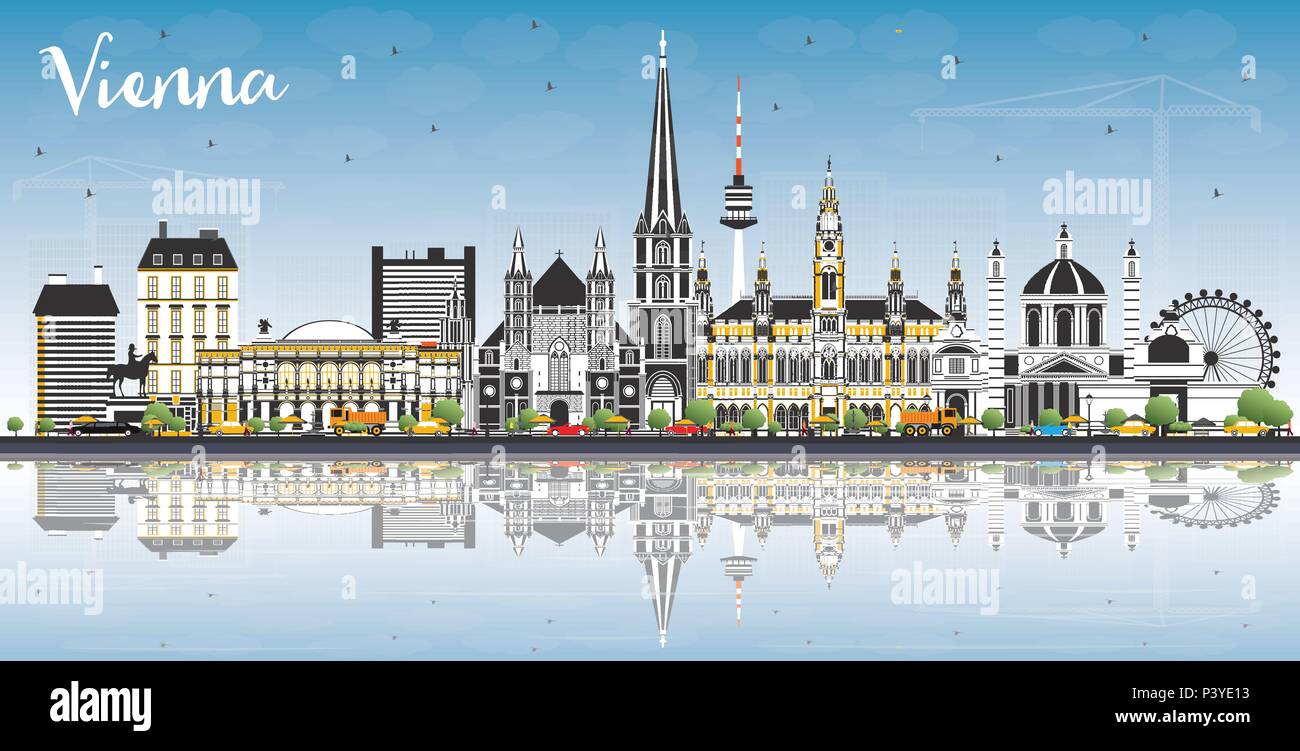 Vienna Austria City Skyline with Color Buildings, Blue Sky and ...