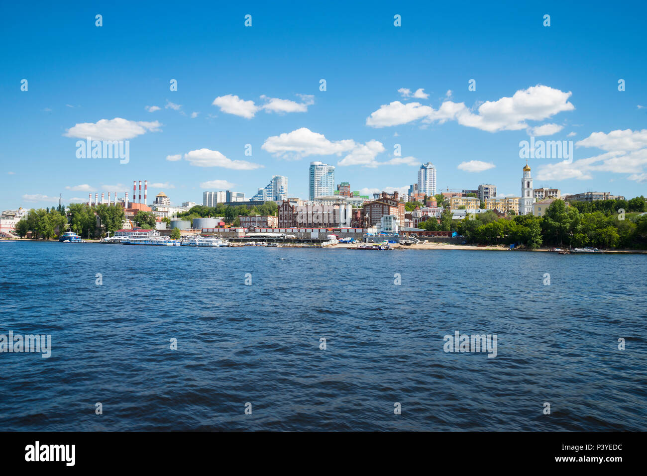 Volga river embankment in Samara, Russia. Panoramic view of the city ...