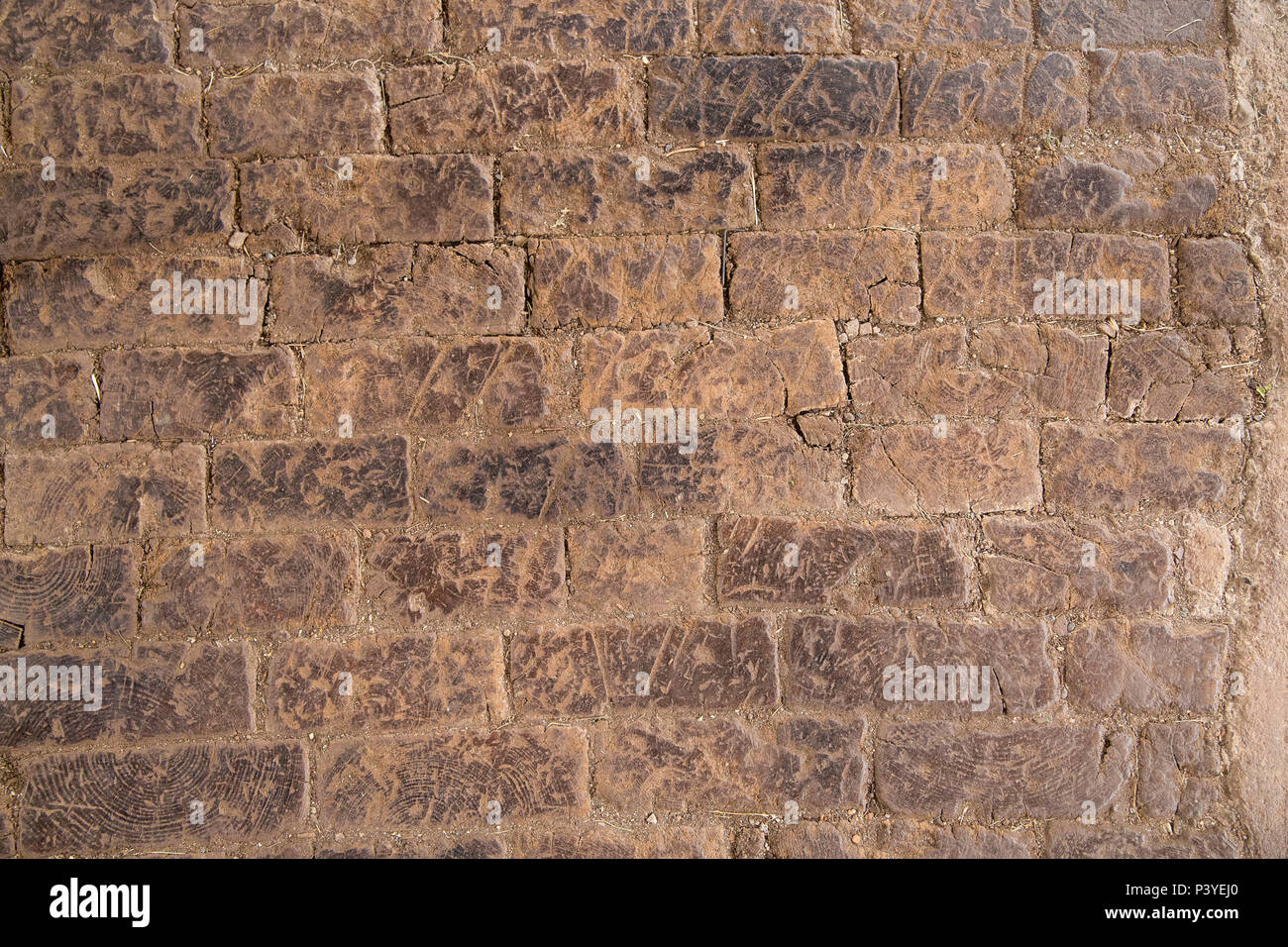 Brown and red rustic brick flooring in running bond pattern Stock Photo ...