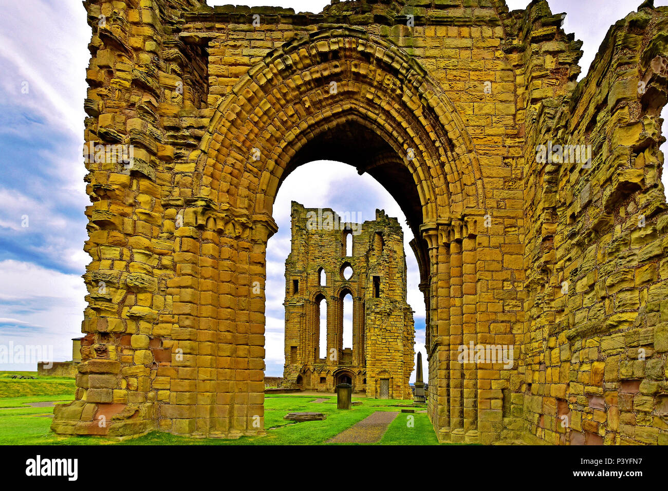Tynemouth Priory framed through an arch Stock Photo - Alamy