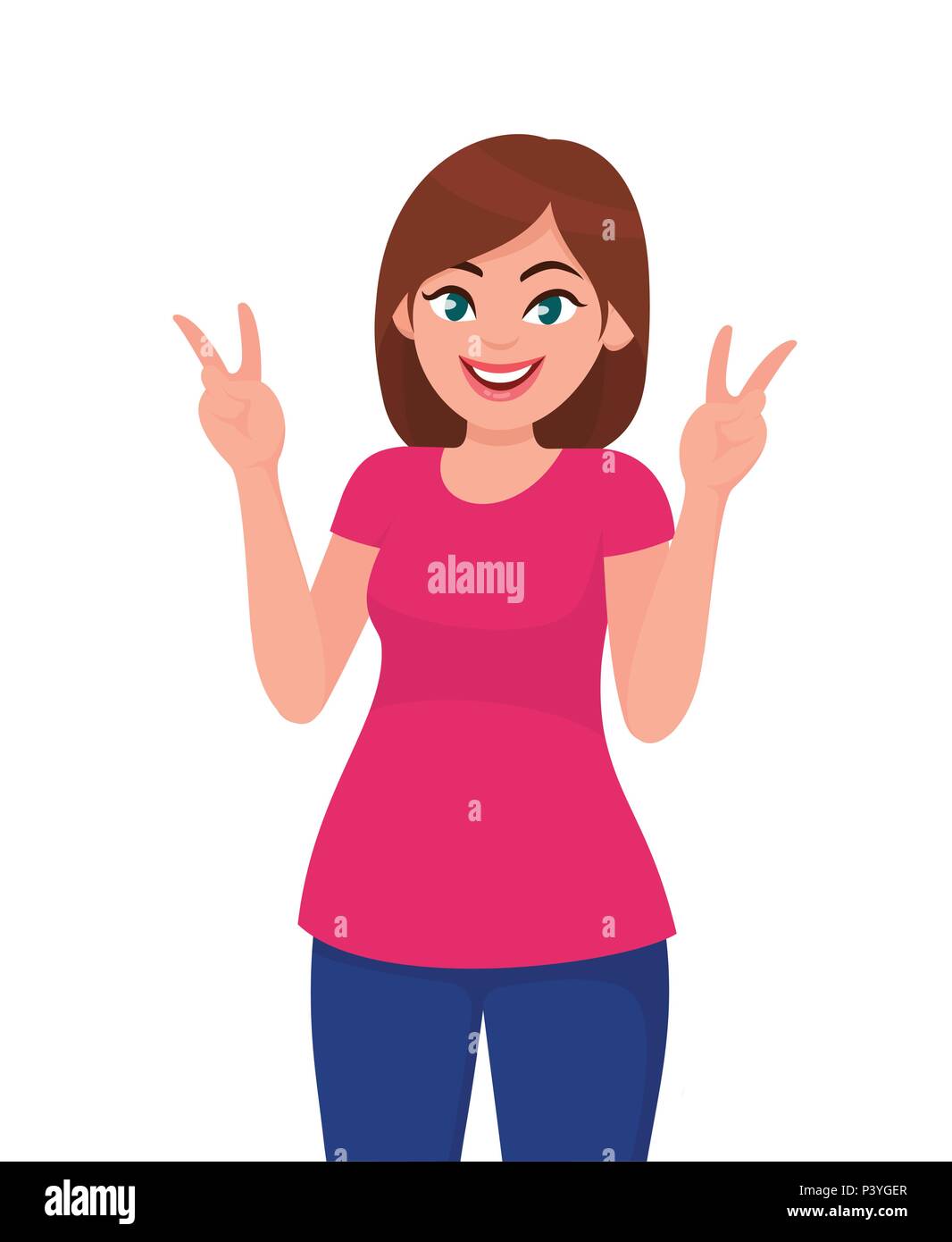 Beautiful Young Woman Showing Gesturing Victory Sign Pretty Girl