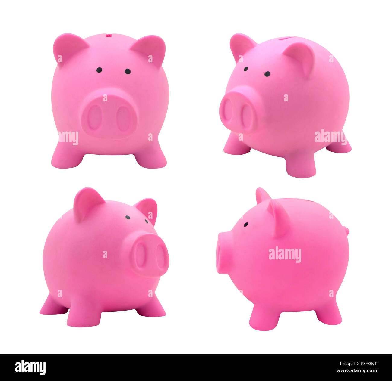 Pink piggy bank collection set made from plastic isolated on white ...