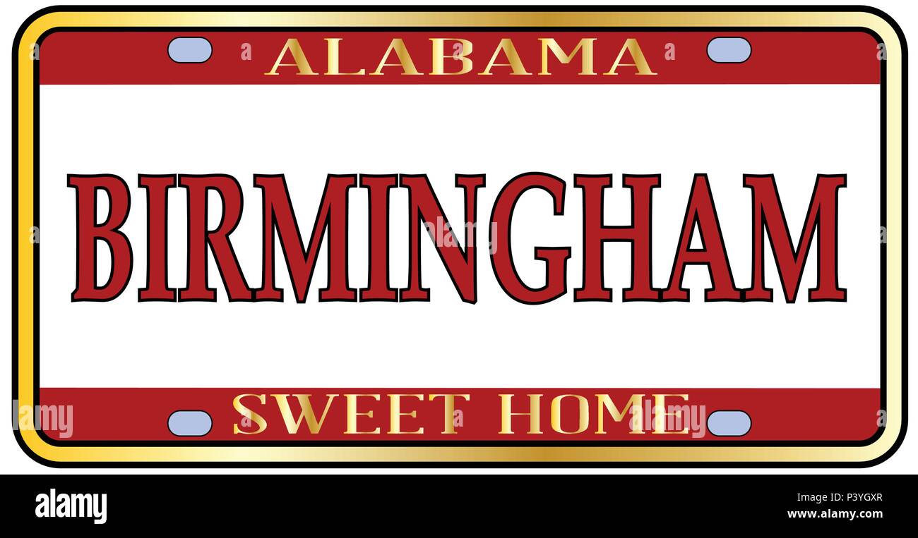 Birmingham Alabama state license plate in the colors of the state flag ...