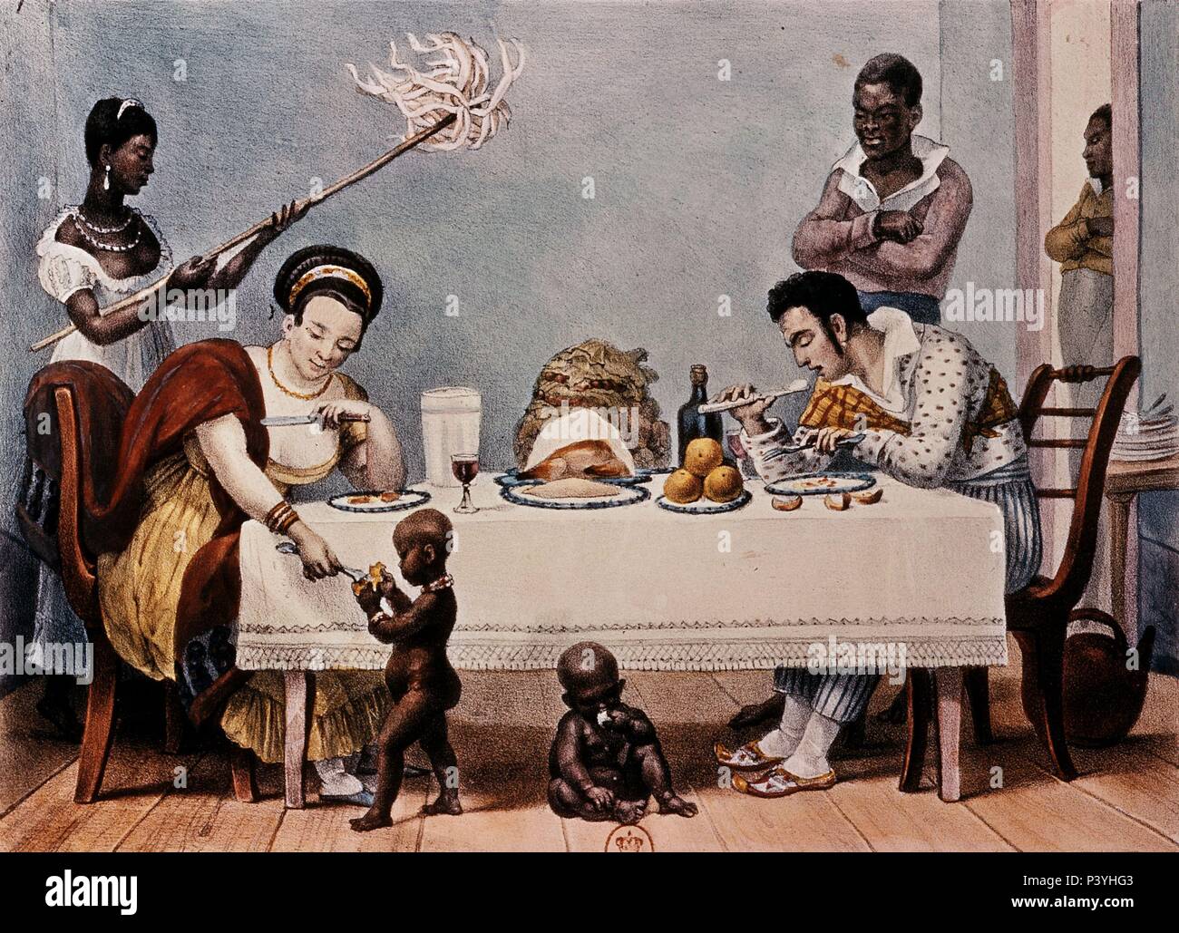 COMIDA DE BLANCOS CON ESCLAVOS NEGROS - GRABADO SIGLO XIX. Author: Jean ...